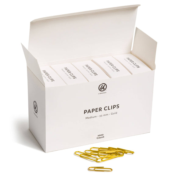 U Brands Paper Clips, Medium, 33mm, Gold, 1000-Count - Paper Herald
